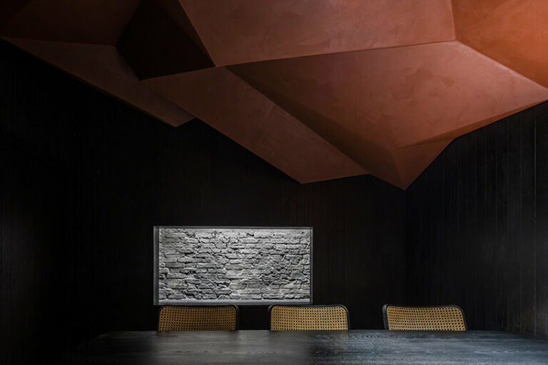 vermilion origami ceiling unfolds inside inrestudio's sushi restaurant ...