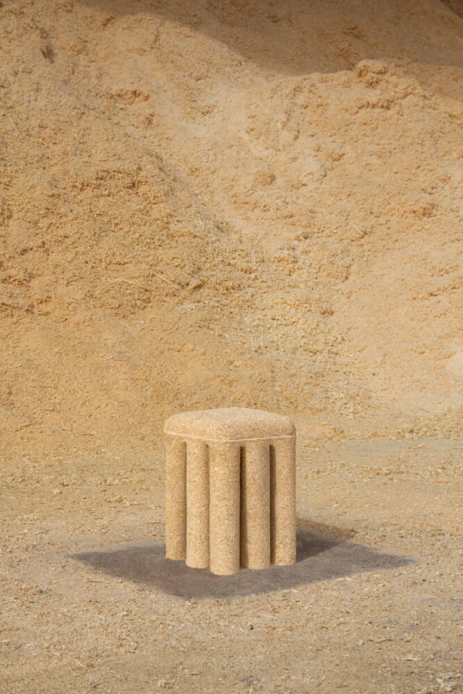 this is briket, a recyclable stool made entirely from potatoes and sawdust