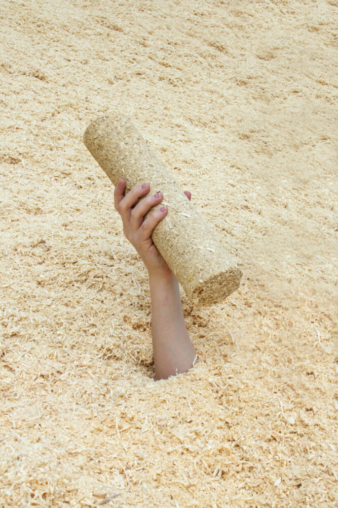 this is briket, a recyclable stool made entirely from potatoes and sawdust