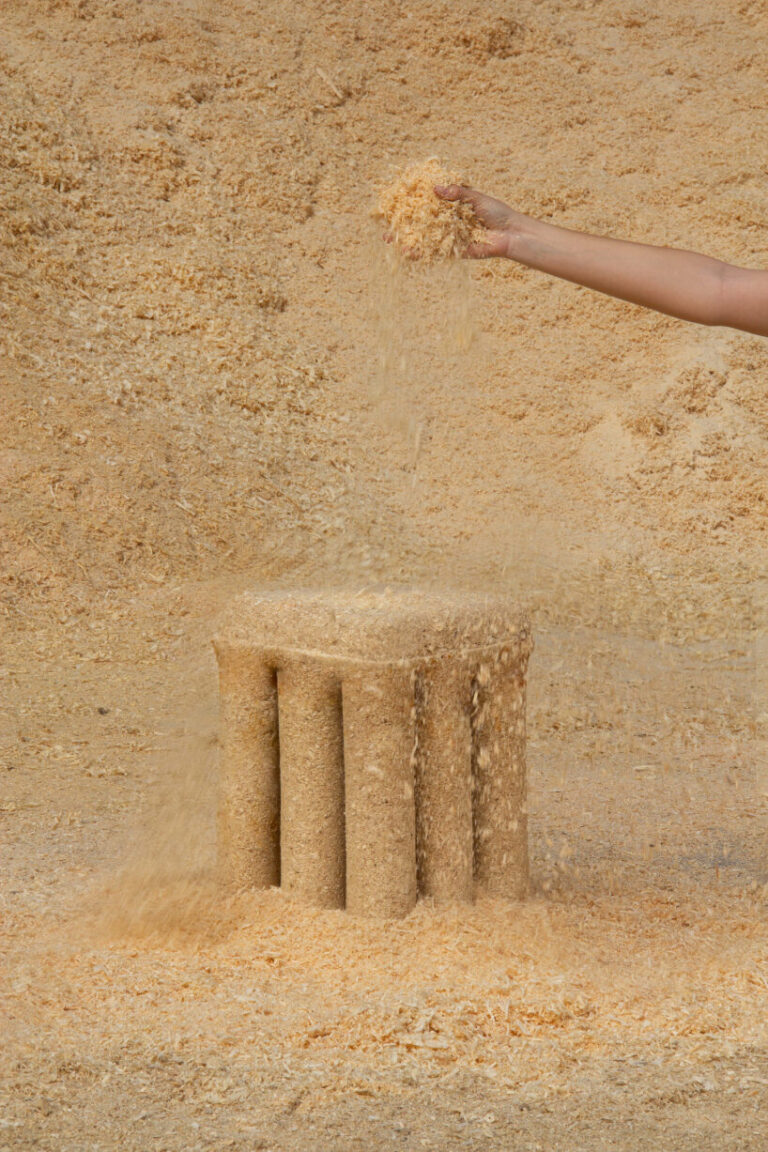 this is briket, a recyclable stool made entirely from potatoes and sawdust