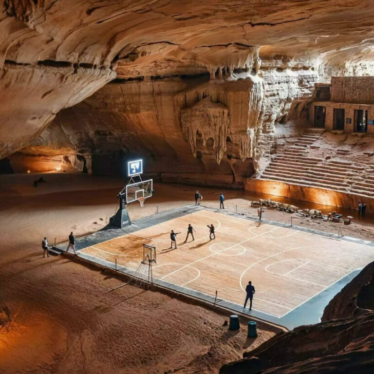 norah alsuairy imagines surreal basketball courts carved into AlUla's sandstone canyons