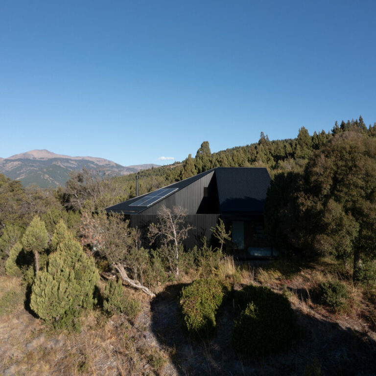triangular courtyard slices moarqs' remote, pitch-roofed house in ...