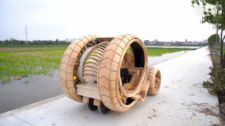 functional wooden car resembling time machine comes to life after it ...