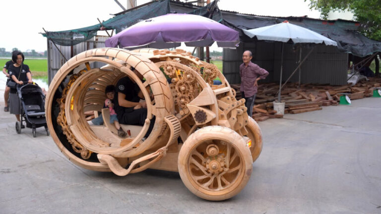 functional wooden car resembling time machine comes to life after it ...