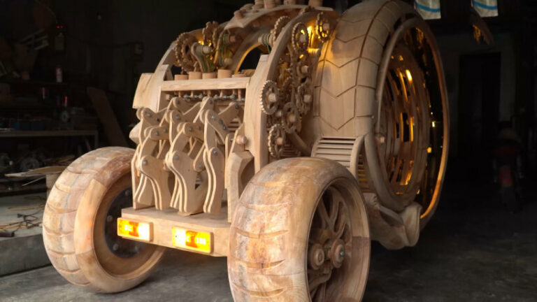 functional wooden car resembling time machine comes to life after it ...