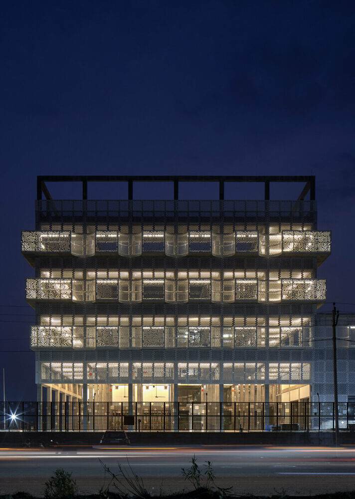 third space by studio saar in rajasthan boasts patterned jali screens