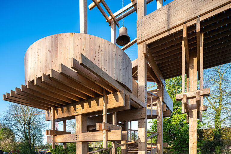 the tower of balance by boonserm premthada emits bell sounds in bruges