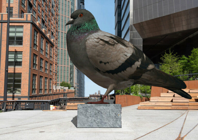 giant aluminum pigeon ‘dinosaur’ by iván argote to perch above the high ...