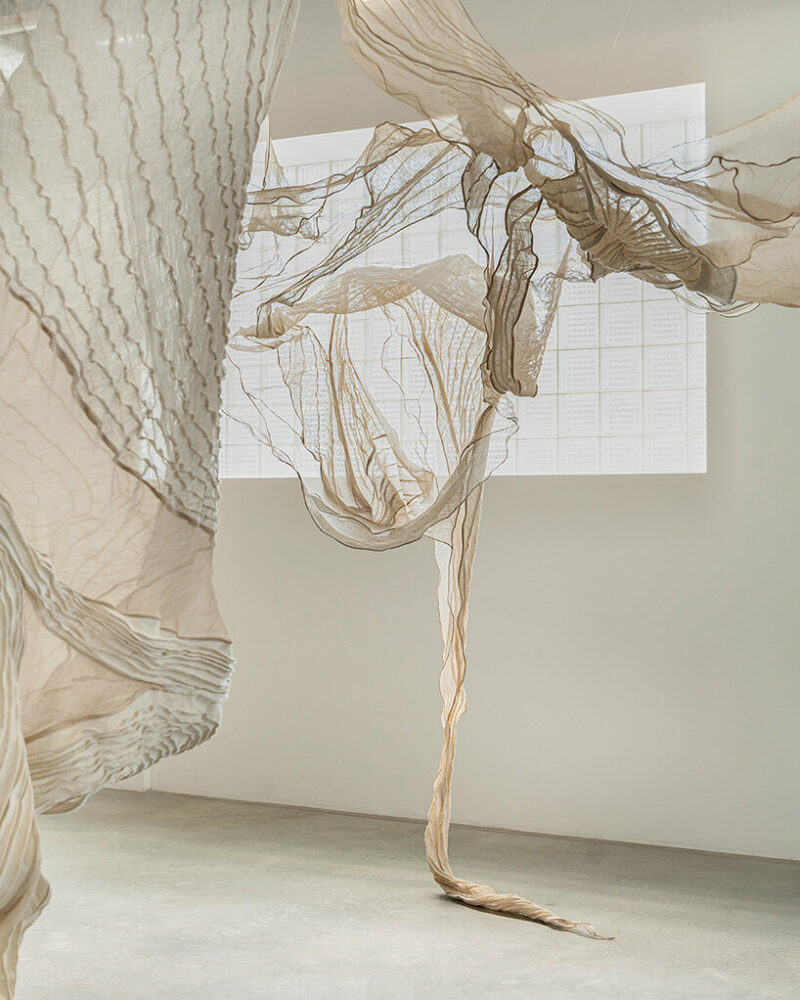 textile artist suspends graceful silk organza installation in new york