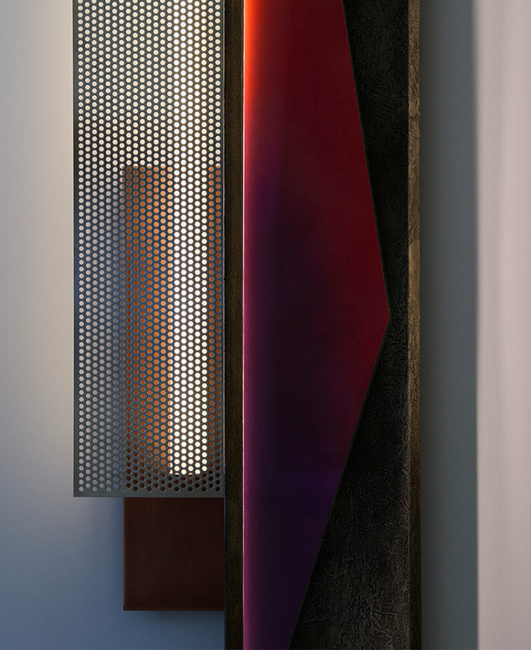 colorful mirrored planes of wall lamp by tarek dada cast transformative ...