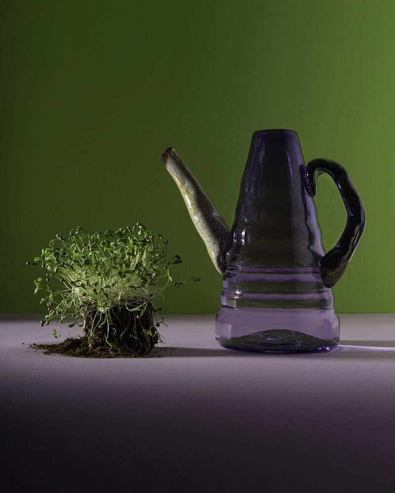 hand-sculpted glass can series THIRST turn watering into a sacred ritual