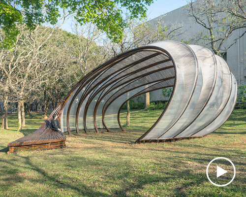 archi-union's 'in bamboo' pavilion is shaped like a infinity symbol