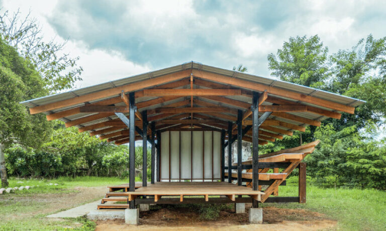 steel and rubberwood pavilion creates open-air learning space in rural ...