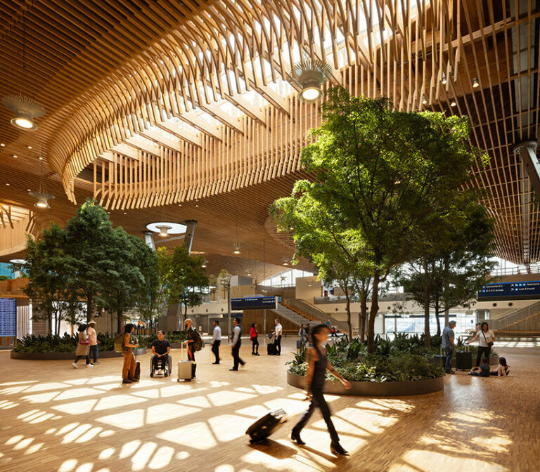world's largest mass timber airport opens to travelers in portland