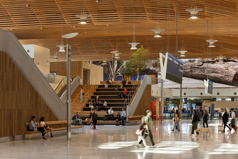 world's largest mass timber airport opens to travelers in portland