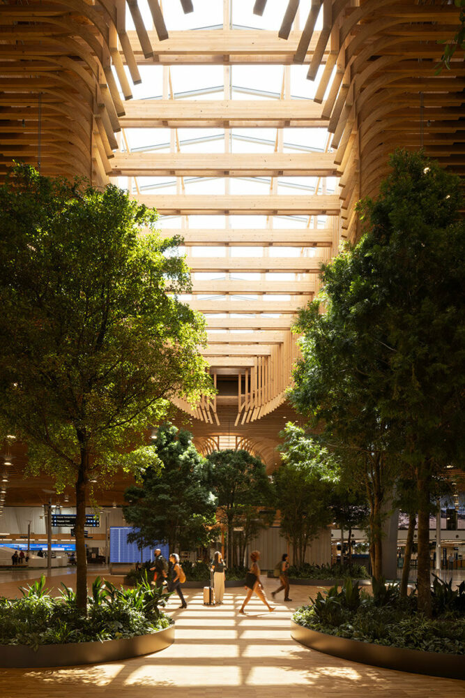 world's largest mass timber airport opens to travelers in portland