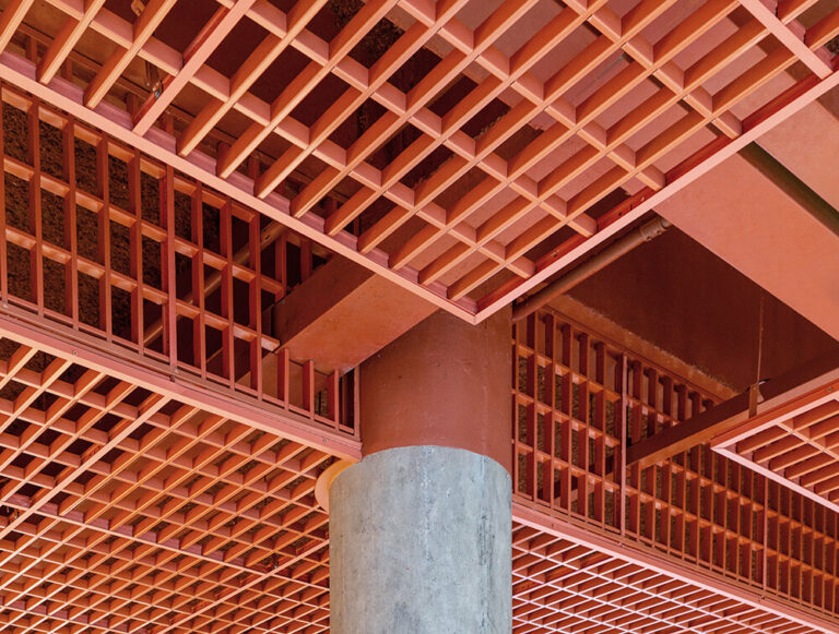 vibrant metal grid ceilings by bloco arquitetos uplift almenat hilton hotel