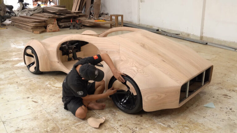 real-life apple concept car drives around as handmade wooden vehicle ...