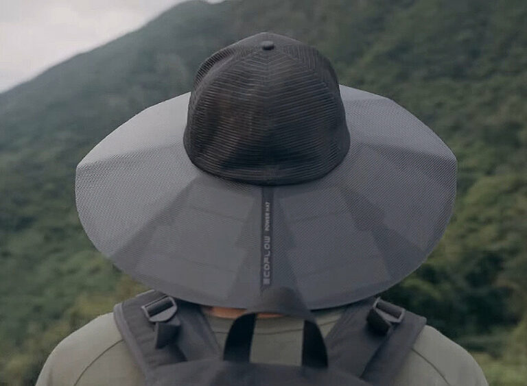 ecoflow’s power hat has solar panels so users can charge their devices ...