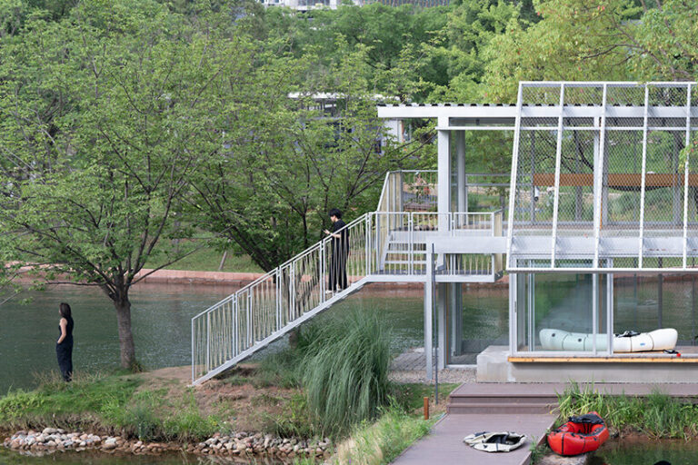 tree canopies shade lakeside commercial hub by YIIIE architects in chengdu