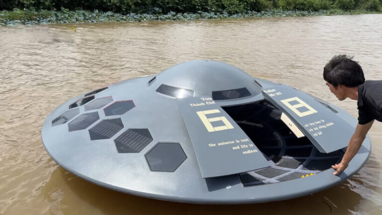 functional UFO jet boat zooms through water as a motorized flying ...