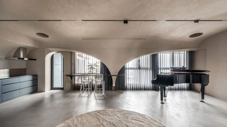 studio X4 explores open-plan living concept through curved diagonal ...