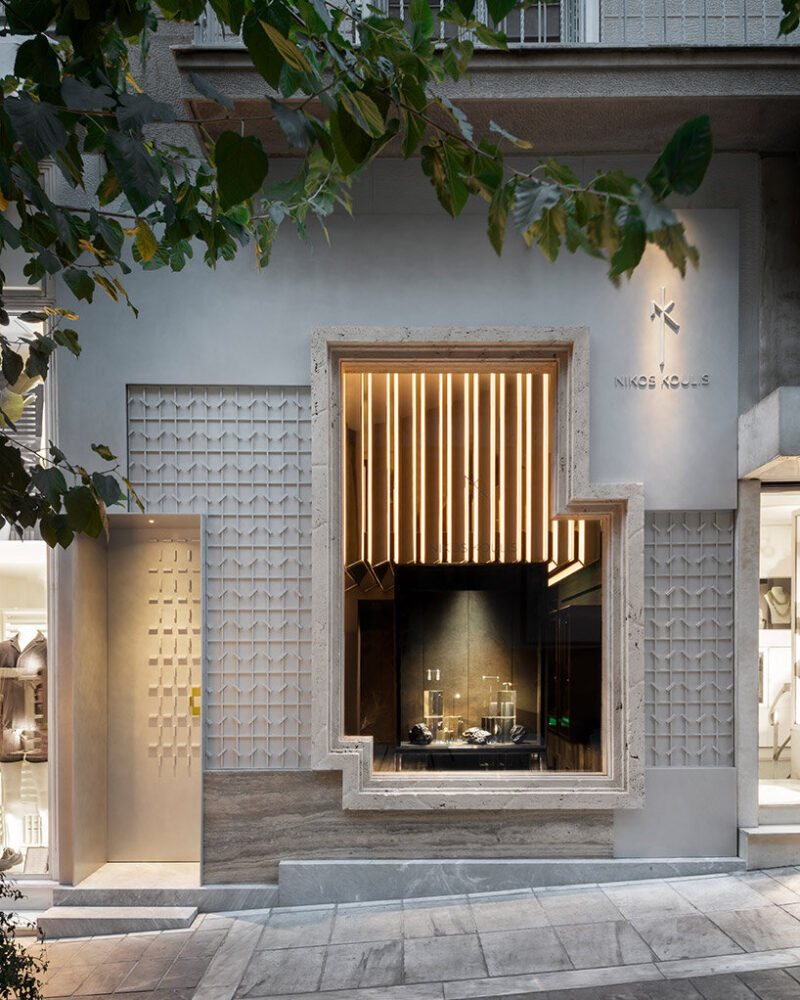 travertine facade fronts athens flagship for jeweler nikos koulis