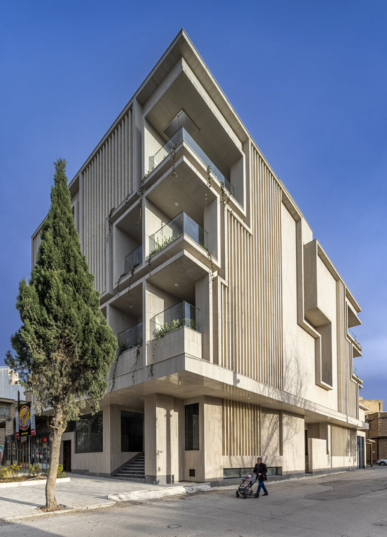 perforated brick facade by mohat office brings texture to iran's ...