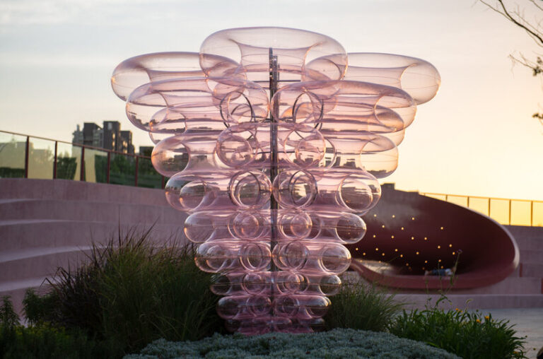 pink acrylic bubbles by naoonaoo form installation in suzhou