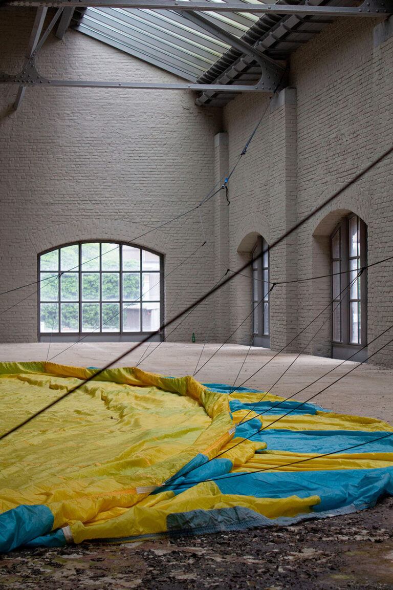 reused hot-air balloon fabric shapes textile installation by marion aeby