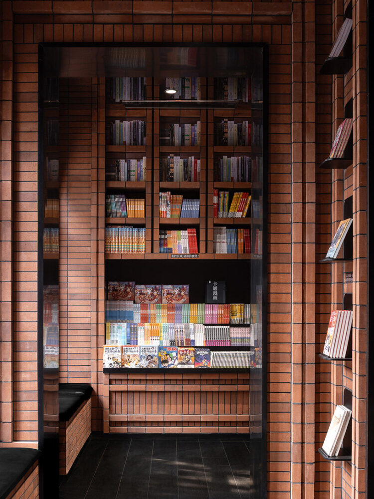 waves of custom-designed bricks ripple inside chinese bookstore by x+living
