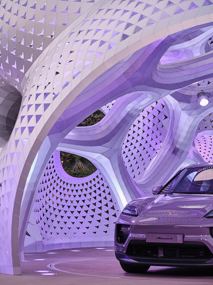 aluminum clads curved porsche pavilion by MARC FORNES / THEVERYMANY in ...