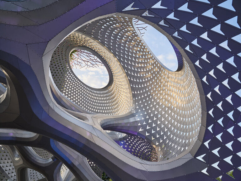 aluminum clads curved porsche pavilion by MARC FORNES / THEVERYMANY in ...