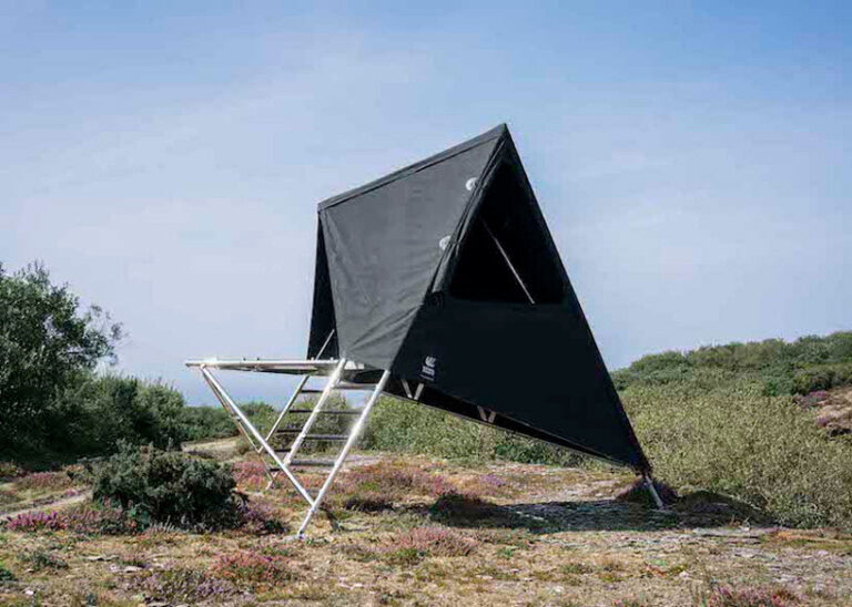 k-tent by new british design adapts to any terrain with its tripod legs