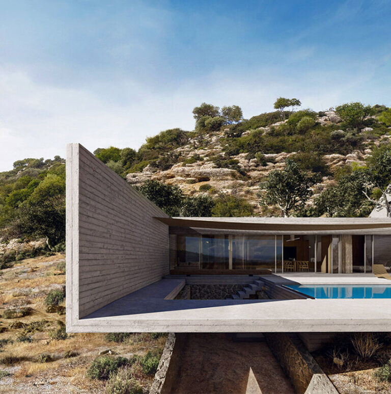 concrete volumes cascade at konstantinos stathopoulos | KRAK. architects' house in greece