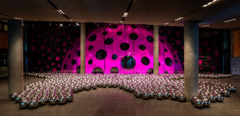yayoi kusama wraps trees in polka dots ahead of exhibition at NGV