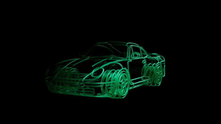 benedict radcliffe and INK craft porsche 959 as glowing sculptures