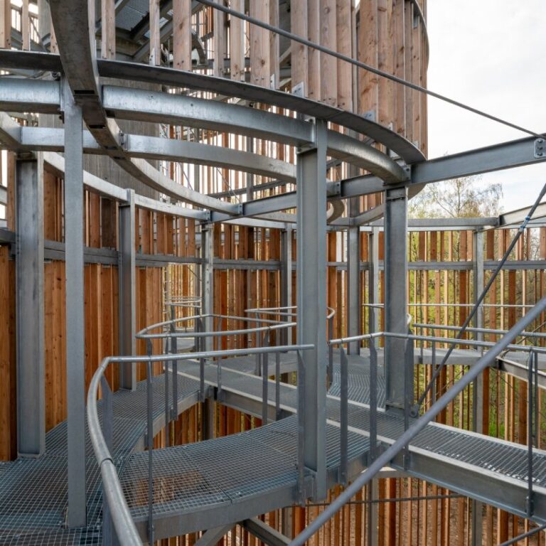 wood and cork towers create water reservoir in luxembourg forest