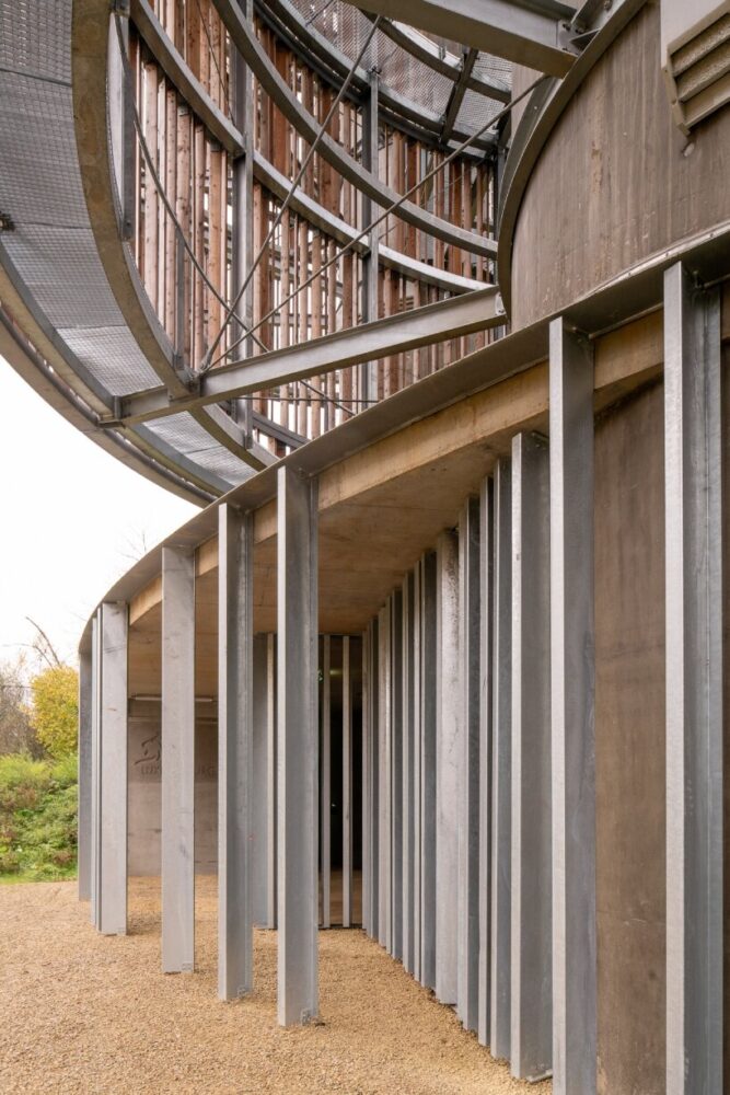 wood and cork towers create water reservoir in luxembourg forest