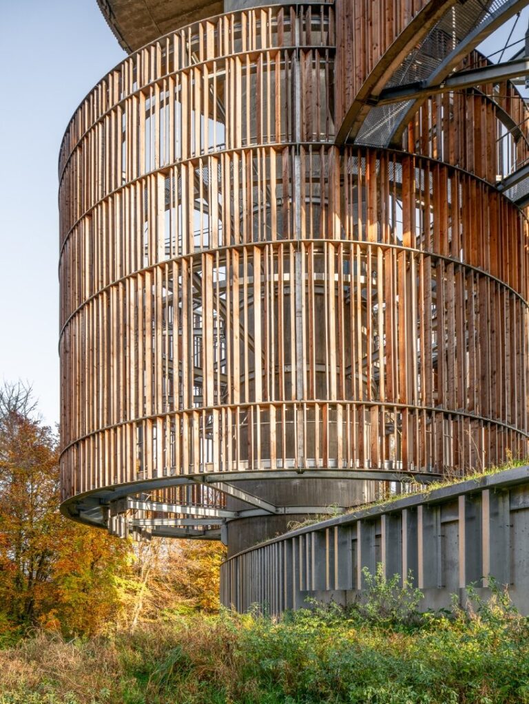 wood and cork towers create water reservoir in luxembourg forest
