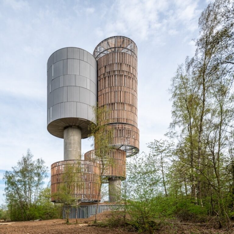 wood and cork towers create water reservoir in luxembourg forest