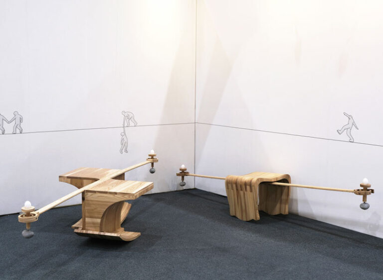 halfway serious wooden chair transforms sitting into a performative act ...