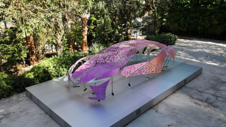 crafting plastics 3D prints lexus car as bio-based installation in miami