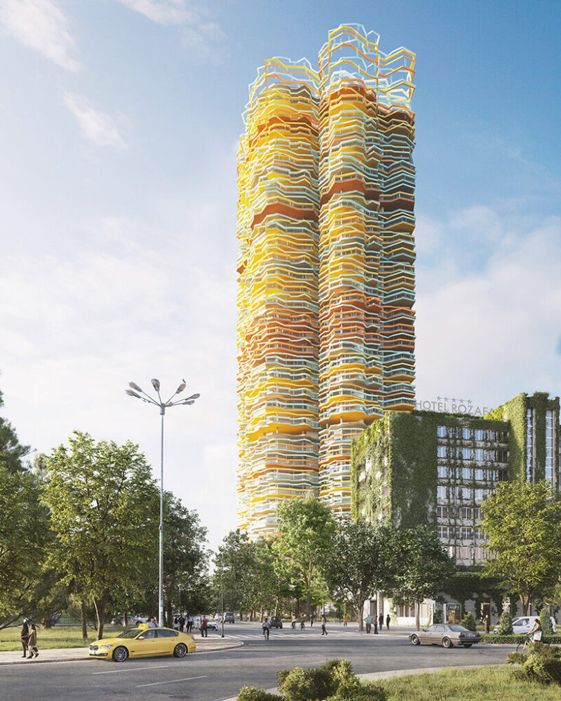 selgascano + FRPO plan kaleidoscopic 'rozafa hotel tower' for albania