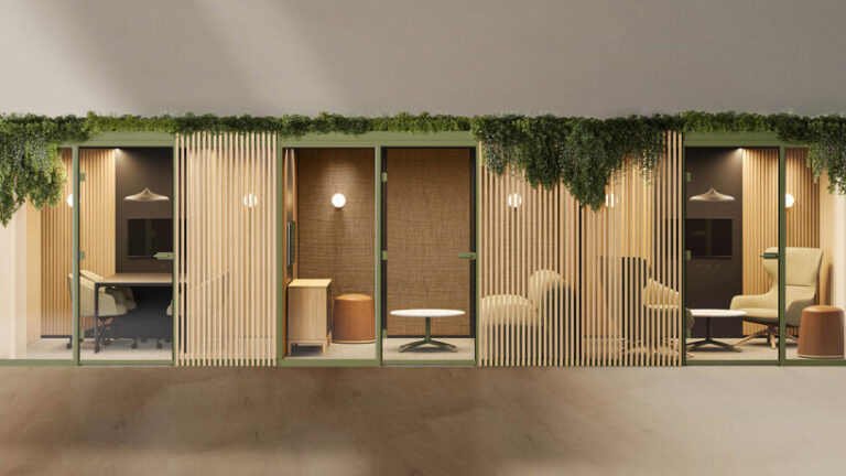 boss design redefines offices with modular & biophilic eden pod