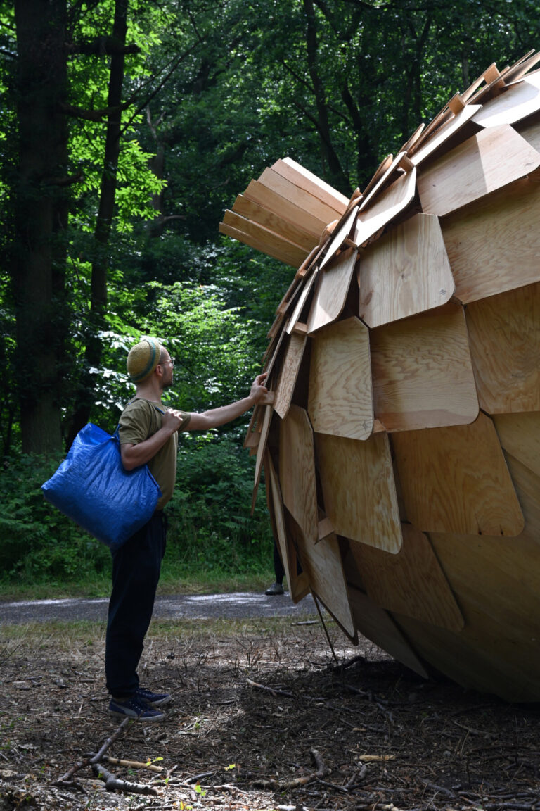 LFZ studio's giant wooden acorn is a meditative pod in france forest