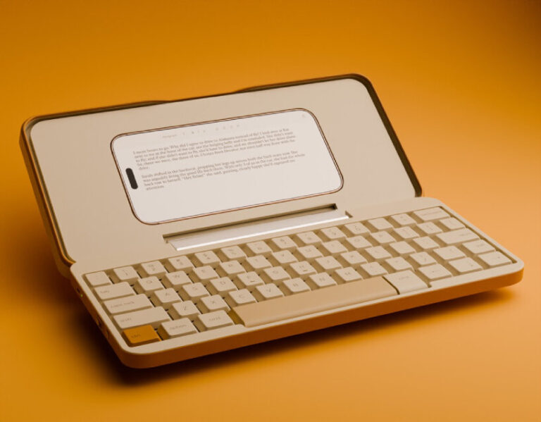 clamshell keyboard turns iPhone and samsung galaxy into laptops