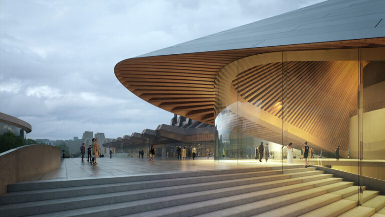 bjarke ingels group drapes undulating roof over opera theater of kosovo