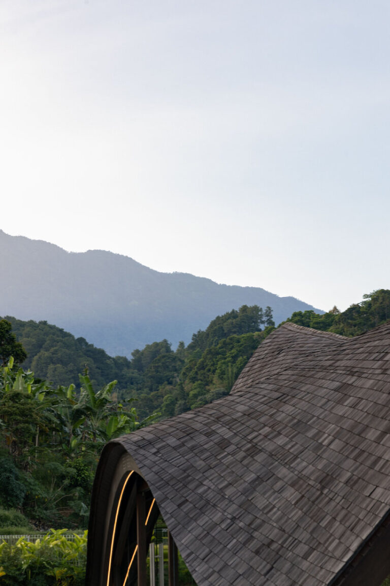 undulating wood tops k-thengono's wedding compound in indonesia