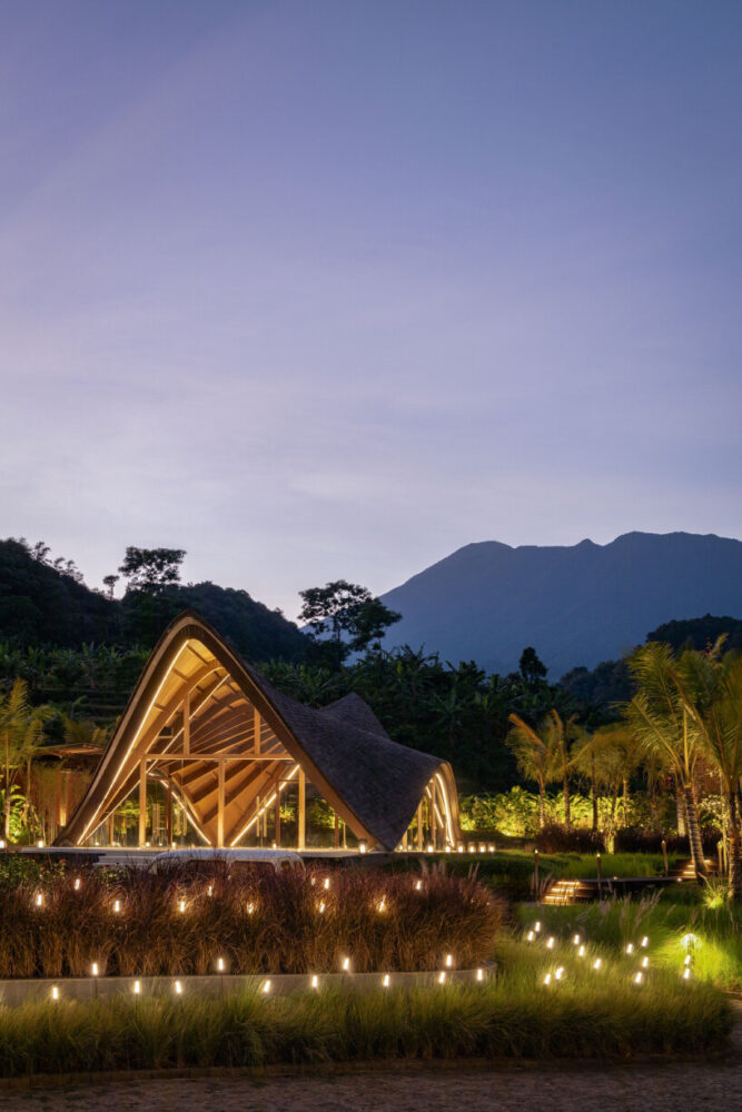 undulating wood tops k-thengono's wedding compound in indonesia